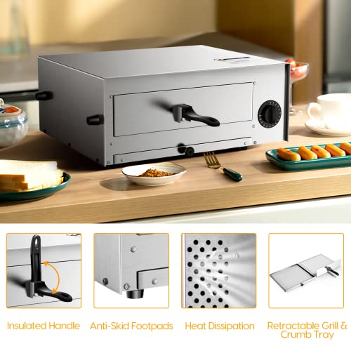 SIMOE Electric Pizza Oven, Indoor Pizza Maker up to 12", Stainless Steel Pizza Baker with Handle & Removable Tray, Pizza Baking Oven for Home with 30mins Timer