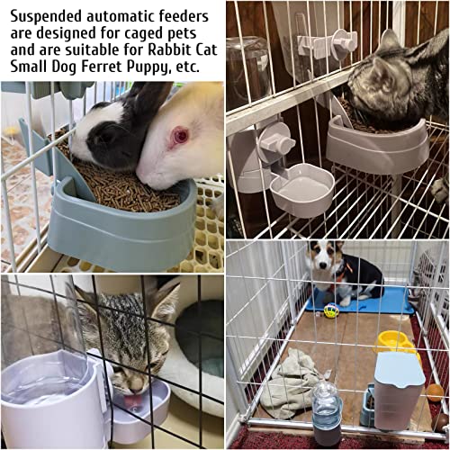 kathson Rabbit Food Water Dispenser Pet Cage Automatic Feeder 2L Food Dispenser 17oz Waterer Small Animal Hanging Bottle Bowl Set for Rabbit Cat Small Dog Ferret Puppy