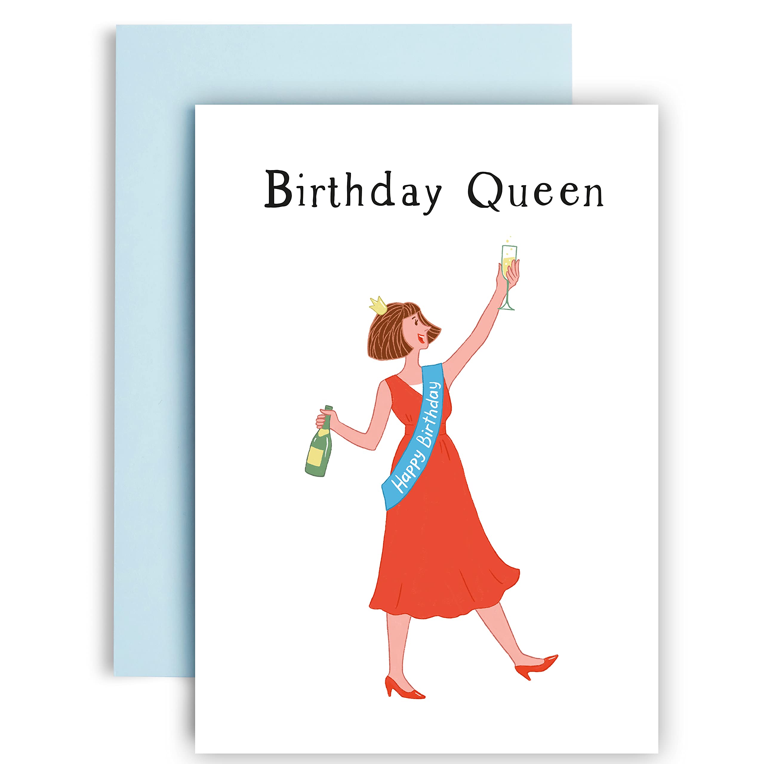 Huxters āBirthday Queenā A5 Happy Birthday Card for her - Sassy and Unique Gifts for Her - Includes Envelope - Fun Slogan Illustrated Greetings Card, FSC Certified Paper