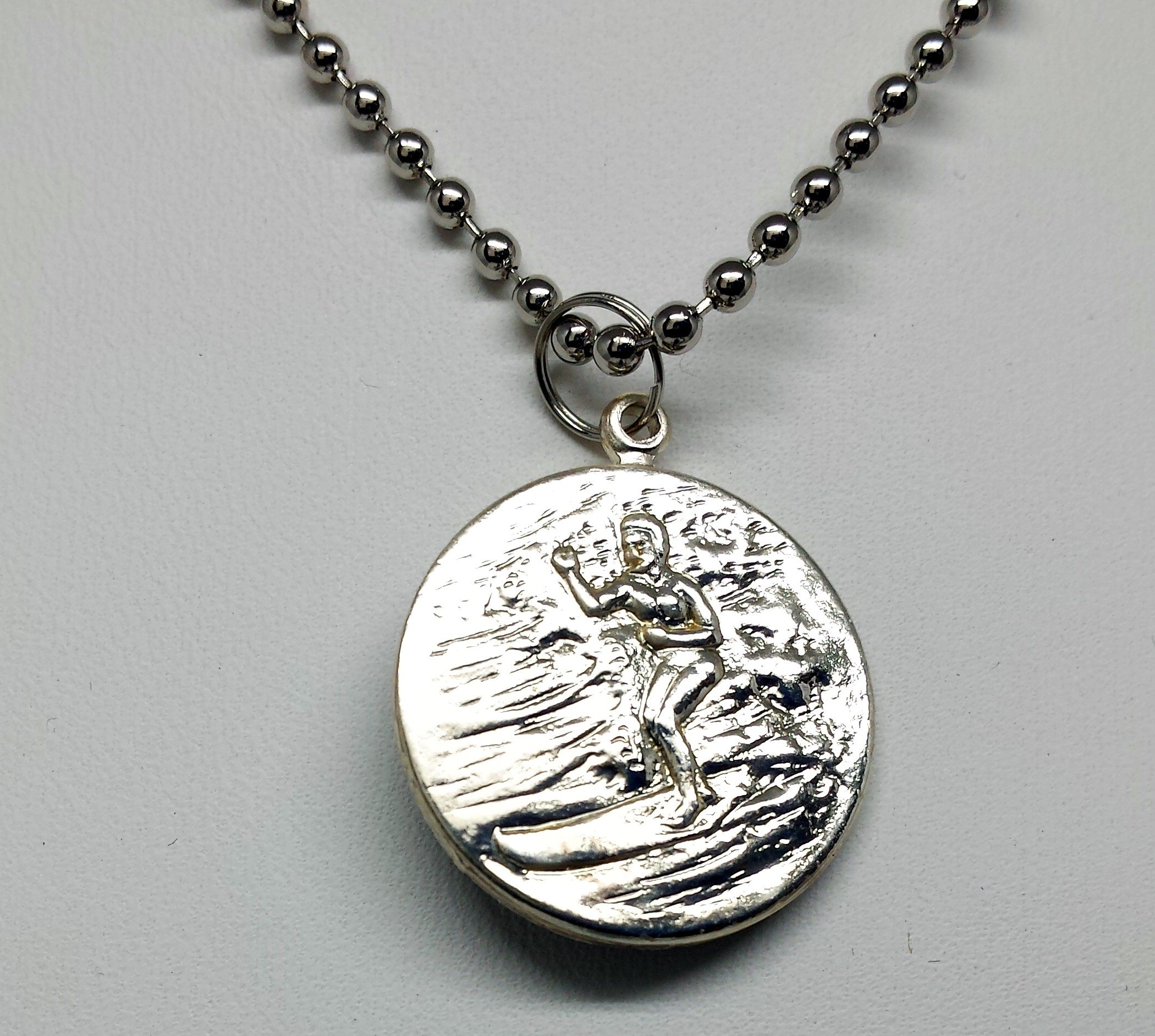 Baja Billys Ocean Creations St. Christopher Surf Necklace, Large Pendant, Royal Blue with Black Rim, 23 Inch Ball Chain