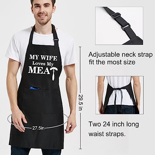 Funny Aprons for Men, Husband Birthday Gifts from Wife for Cooking Grilling BBQ, Gag Gifts for Men, Kitchen Apron for Chef Dad