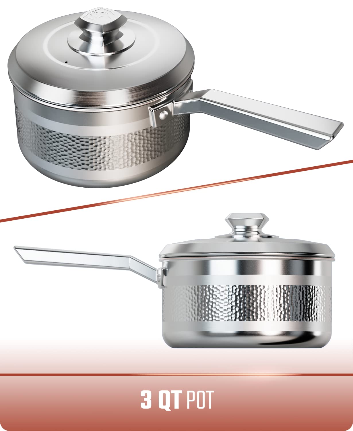 Dalstrong Sauce Pot - 3 Quart - The Avalon Series - 5-Ply Copper Core Cookware - Cooking Pot - Hammered Finish Stock Pot - Premium Silver Pots and Pans - Dutch Oven Pot with Lid & Pot Protector