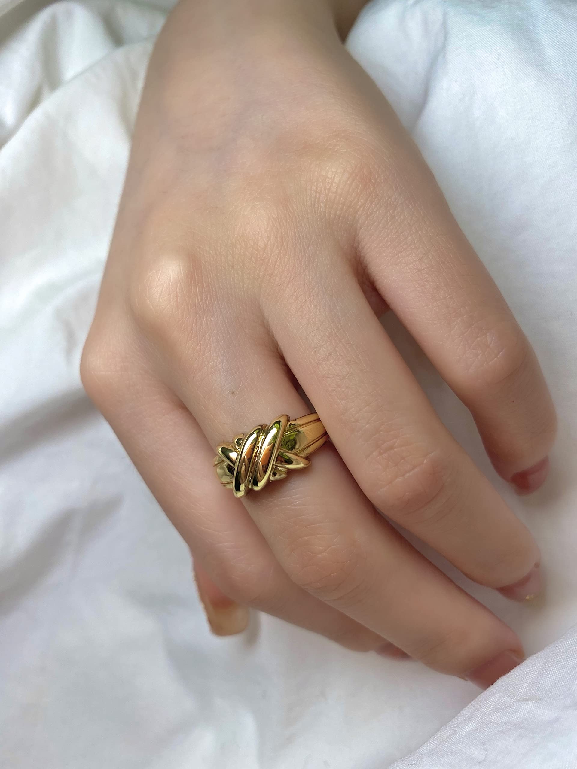BLESSAIA Chunky Rings for Women Thick gold ring Chunky gold ring Dome Chunky Rings for Women 18K Gold Plated Braided Statement Ring