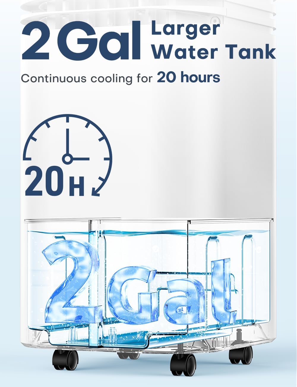 CENSTECH 4-IN-1 Portable Air Conditioners, Evaporative Air Cooler w/4 Modes & 3 Speeds, 15H Timer for Smart Auto-off, 2-Gal Tank for 20H Cooling,17FT Remote,No Hose Needed,120ยฐOscillating Swamp Cooler