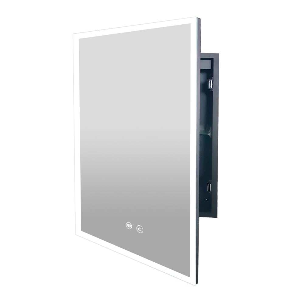 Janboe LED Medicine Cabinet with Light,16Ć24inch,Recess Mirror Cabinet for Bathroom,3 Color,Dimmable,Demister,Detachable Side Plate,Recess Mount or Surface Mount