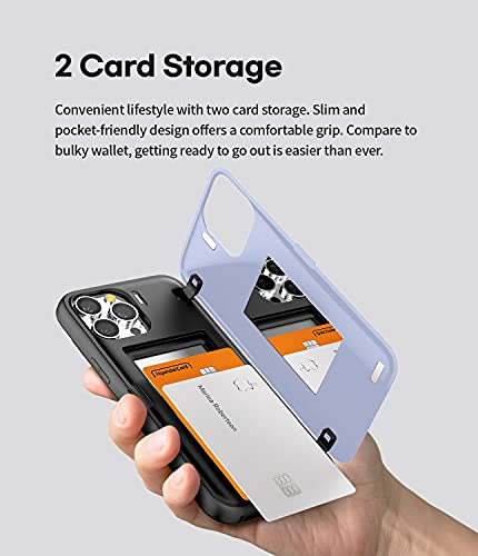 GOOSPERY Magnetic Door Bumper Compatible with iPhone 13 Pro Max Case, Card Holder Wallet Case, Easy Magnet Auto Closing Protective Dual Layer Sturdy Phone Back Cover - Lilac Purple