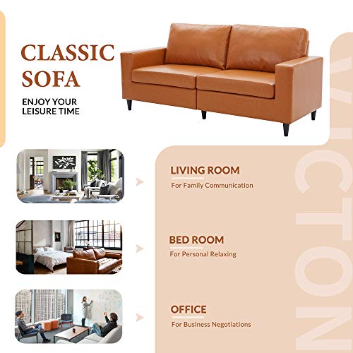 Harper & Bright Designs PU Leather Living Room Sofa, Modern Style Upholstered 3-Seater Sofa Couch for Home or Office (3 Seat, Brown)