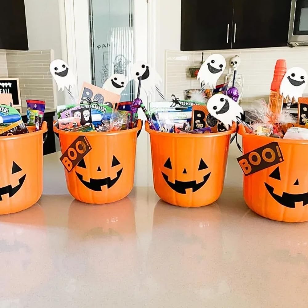 Creepy Orange Jack-o'-Lantern Plastic Treat Bucket - 7 (1 Pc.) - Durable & Spacious Halloween Candy Pail - Perfect for Trick-or-Treat Fun & Festivities