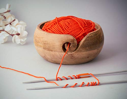 Mothers Day Gifts Wooden Yarn Bowl Knitting Bowl Large Crochet Yarn Holder Handmade Crocheting Accessories and Supplies Organizer 7 x 3" (Natural)