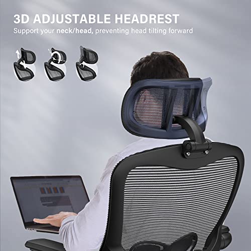 LANDOMIA Ergonomic Office Desk Chair - Mesh Office Chair with Flip up Arms & Adjustable Back Height - Comfortable Computer Task Chairs with Lumbar Support for Heavy People