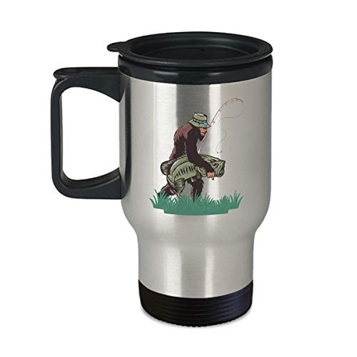 Funny Bigfoot Fishing Cup - Sasquatch Believe - 14oz Coffee, Tea Travel Mug