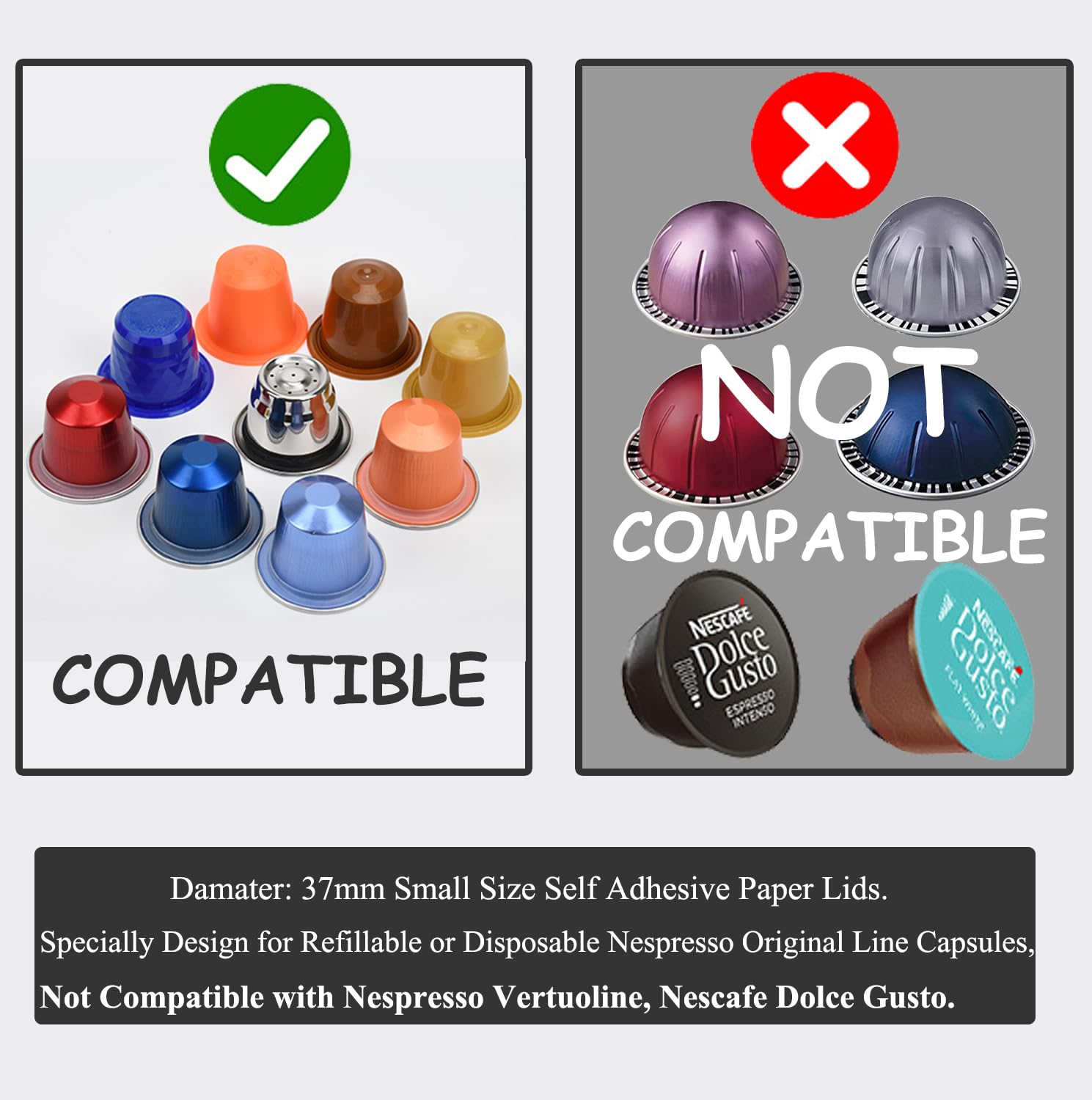 Biodegradable Paper Lids Seals for Reusable Espresso Capsules Stainless Steel Refillable Coffee Pods Stickers Covers Compatible for Nespresso Original Line Machines (100Pcs Paper Lids)