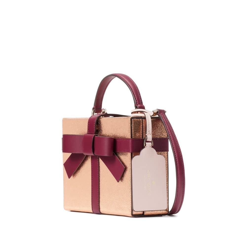 Kate Spade Wrapping Party Ribbon Bow Gift Box Crossbody Purse Rose (Gold Wine)