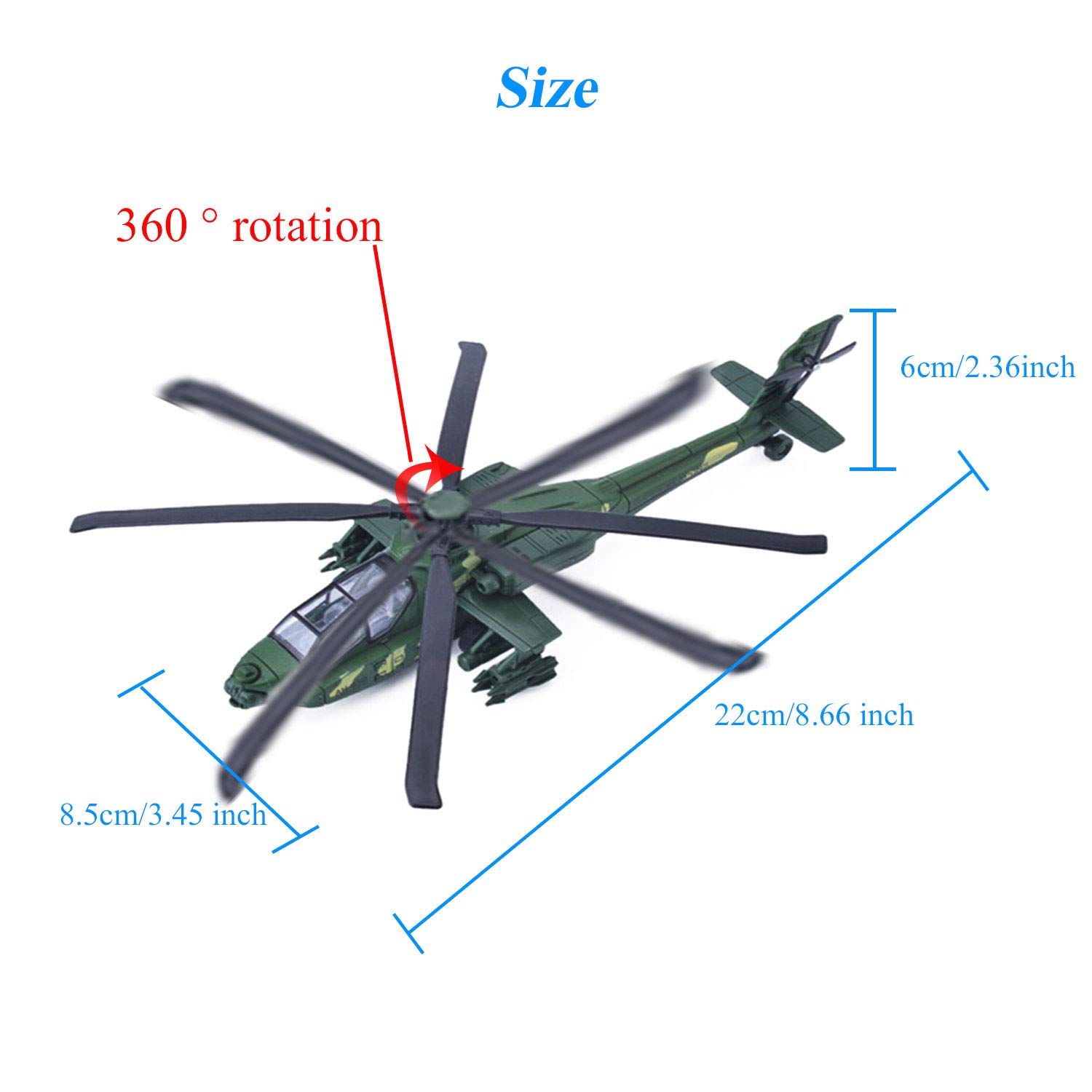 HAPTIME Military Helicopter Toy with Lights and Sounds, Pull Back Army Plane Airplane for Kids Children Boys Girls 11.2 inch (Green)