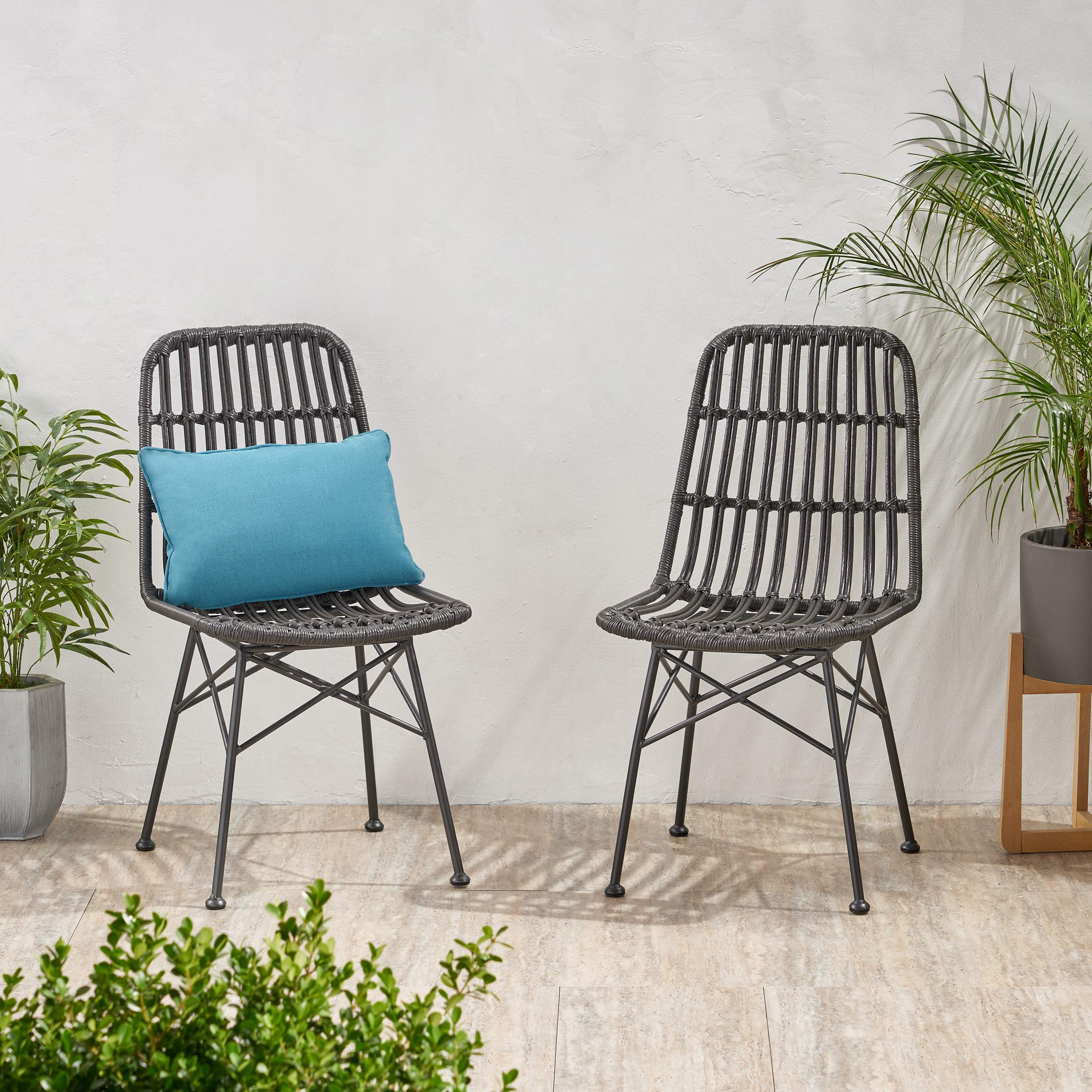 GDFStudio Indoor Wicker Dining Chairs (Set of 2), Gray and Black