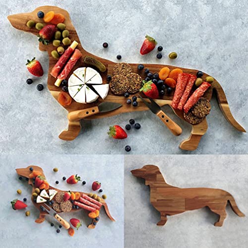 Didiseaon Wooden Serving Tray Cute Dachshund Dog Shaped Charcuterie Boards Cheese Cake Bread Snack Serving Plate Appetizer Platter for Meat Vegetables Fruit Cheese