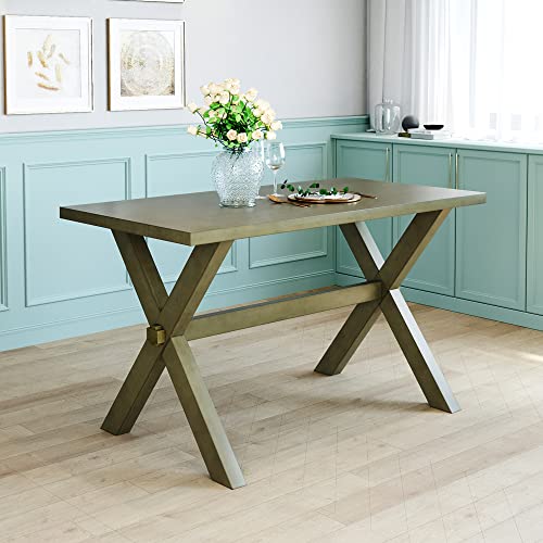 Harper & Bright Designs 4-Piece Wood Dining Table Set, Farmhouse Rustic Kitchen Dining Table with 2 Upholstered X-Back Chairs and Bench, Gray Green