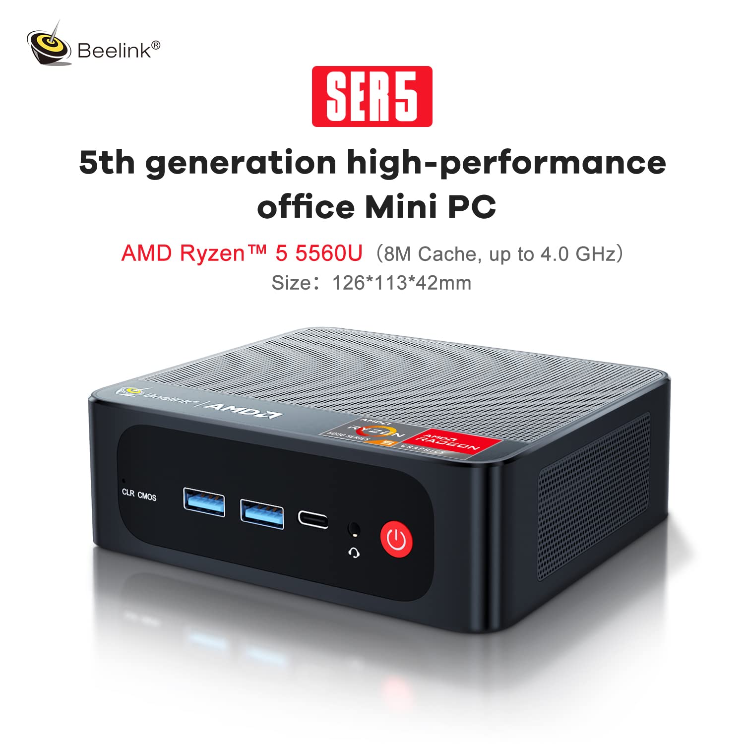 Beelink Mini PC W11 Pro,AMD Ryzen 5 5560U(up to 4 GHz),Mini Computer 16GB DDR4 RAM/500GB M.2 2280 NVME SSD WiFi/BT5.2/HDMI+Type-C,Support 2.5 Inch HDD