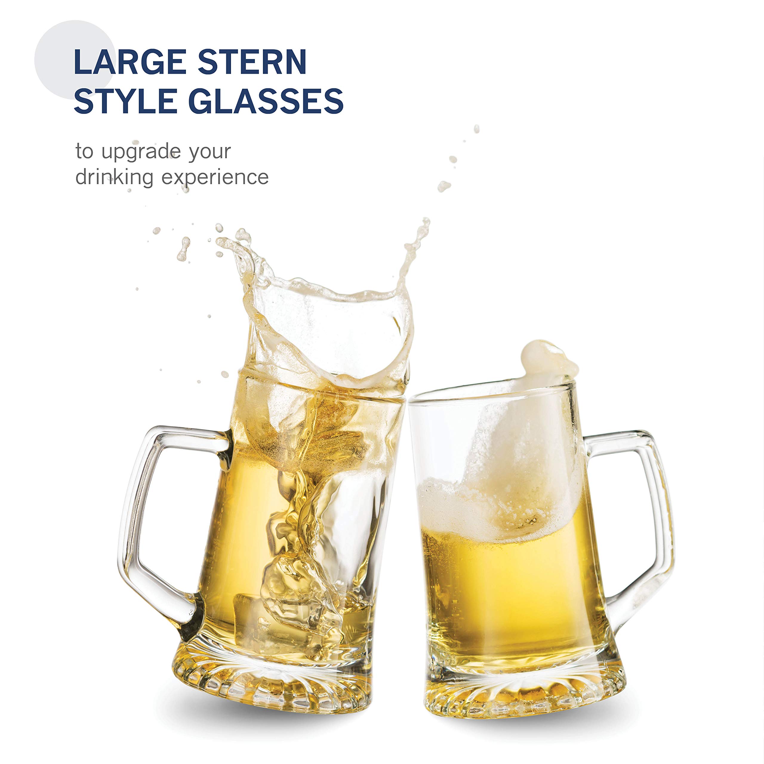 Bormioli Rocco 4-Pack Solid Heavy Large Beer Glasses with Handle - 17.1/4 Ounce Glass Steins, Traditional Beer Mug glasses Set, Perfect Coffee - Tea Glass, Everyday Drinking Glasses, Cocktail Glasses