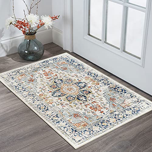 Homcomoda Small Area Rug 2x3 Non Skid Washable Indoor Door Mat for Entryway Low Pile Vintage Throw Rugs for Living Room Bedroom Kitchen