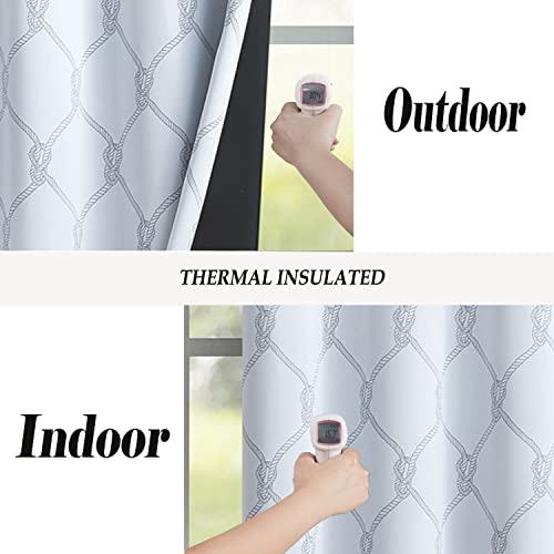 Geomoroccan Full Blackout Curtains 63 inch Length 2 Panels Set,Knot Printed Decorative Suitable for Living Room and Bedroom,Grommet Top Thermal Insulated Drapes (50" x 63",White & Grey)