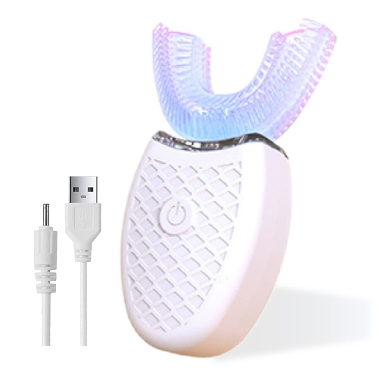 CeqCin Adult Sonic Electric Toothbrush Set U-Shaped Toothbrush 4 Modes Built-in Smart Timer Teeth Whitening Hands Free Toothbrush(White)