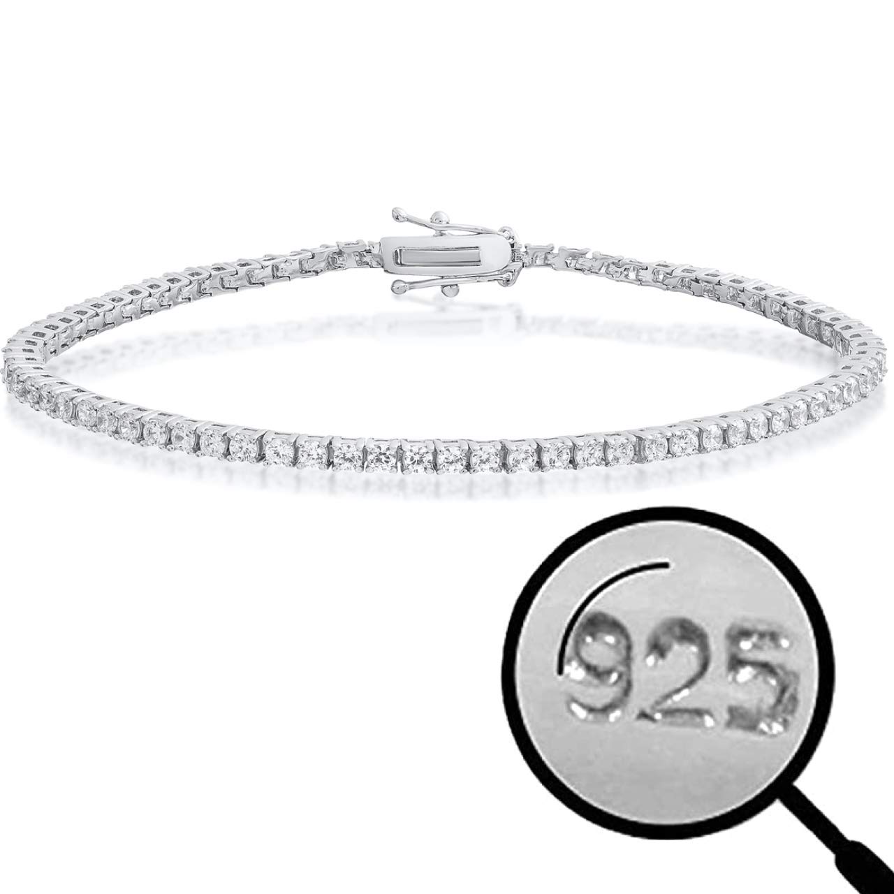HarlemBling Real Solid 925 Sterling Silver 2mm CZ Tennis Bracelet - 6-8.5" Iced Diamond One Row Bracelet - Thin & Great For Classy Everyday Look (7)