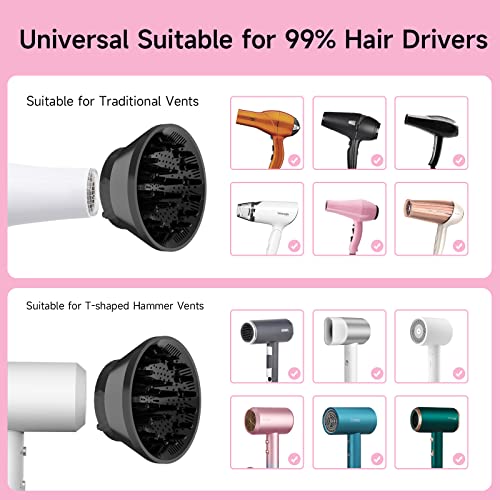 Diffuser Attachment for Hair Dryer, Hair Diffuser, Hair Diffuser for Curly Hair, 2023 Upgrade Universal Collapsible Diffuser for Hair Blow Dryer Travel Gifits Defuzzer Hairdryer for Wavy Women, Black