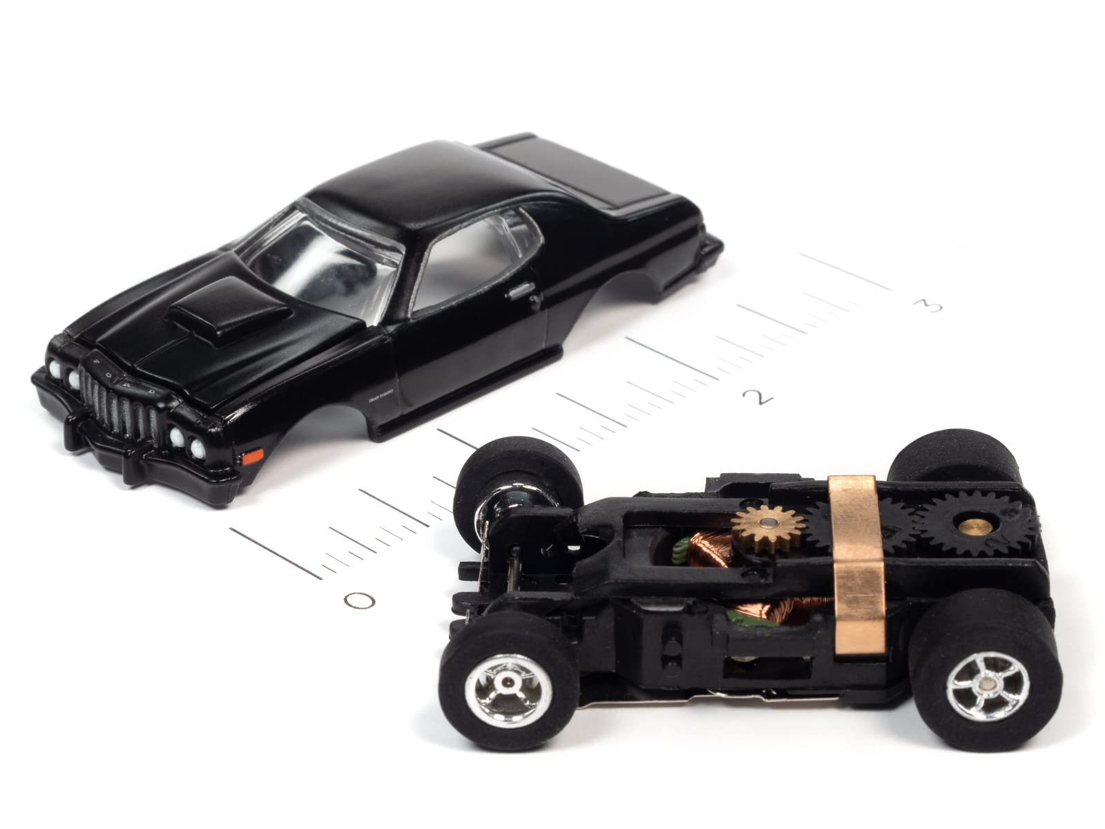 Auto World Xtraction R34 1976 Ford Torino Black HO Scale Slot Car