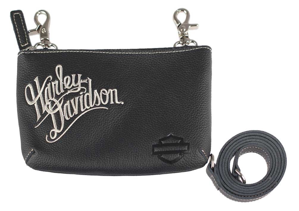 Harley-Davidson Women's Embroidered H-D Script Hip Bag w/Strap, ZWL3887-CRMBLK