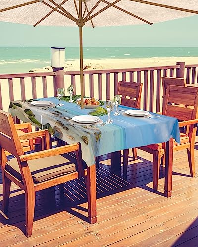 CyCoShower Outdoor Tablecloth Palm Tree Beach Sea Cloud Blue Sky Island Reef Stone Spillproof Outdoor Tablecloth with Umbrella Hole Zipper for Spring Summer Patio Table,52"x70"