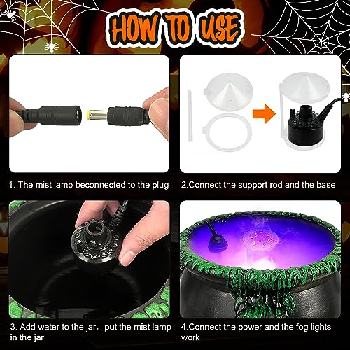 Cauldron Halloween Decor 8" Witch Plastic Cauldron with 12 LED Mist Maker & Splash Guard & Glowing Charcoal Base, Perfect for Halloween Party Decoration Witch Cauldron Decor Haunted House Props