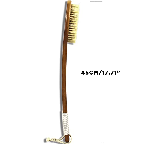 ICANdOIT-17.71Inch Natural Stiff Sisal Bristles Anti-Slip Long Handle Bath Brush,Bent Handle Shower Scrubber for Exfoliating,Shower Back Brush,Exfoliation Set with Pumice Stone(1 Pack)