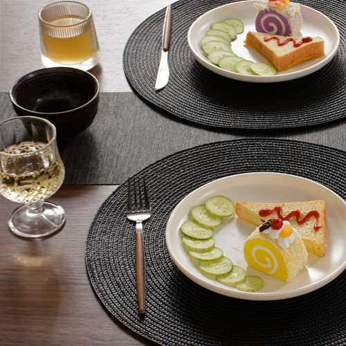 FunWheat Round Braided Placemats Set of 4 Table Mats for Dining Tables Woven Washable Non-Slip Place mats 15Inch (Black, 4pcs)