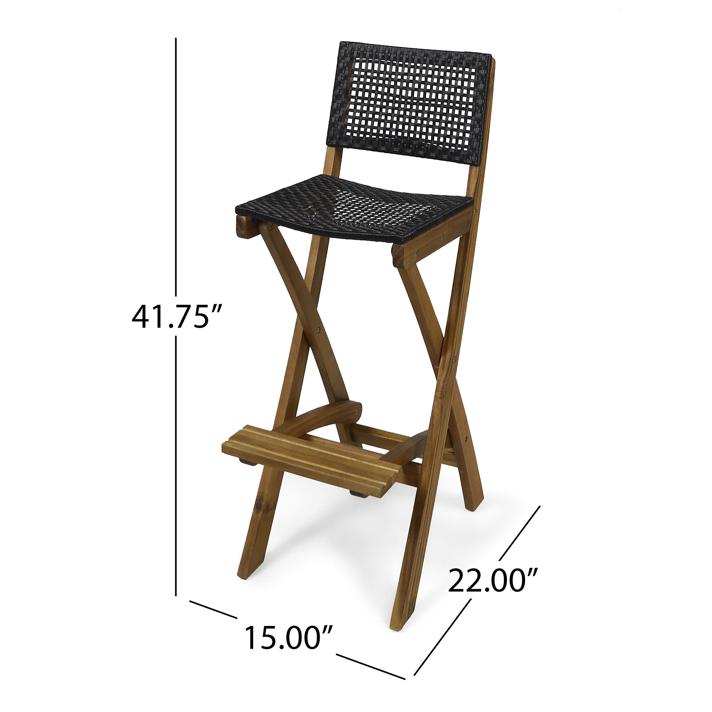 GDFStudio Outdoor Folding Acacia Wood Barstools (Set of 4), Teak and Brown
