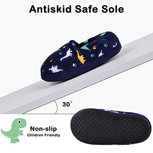 FUPPIA Boys Slippers for Kids Cozy Lining Bedroom Shoes Elastic Heel Dark Blue Size 4 5 US