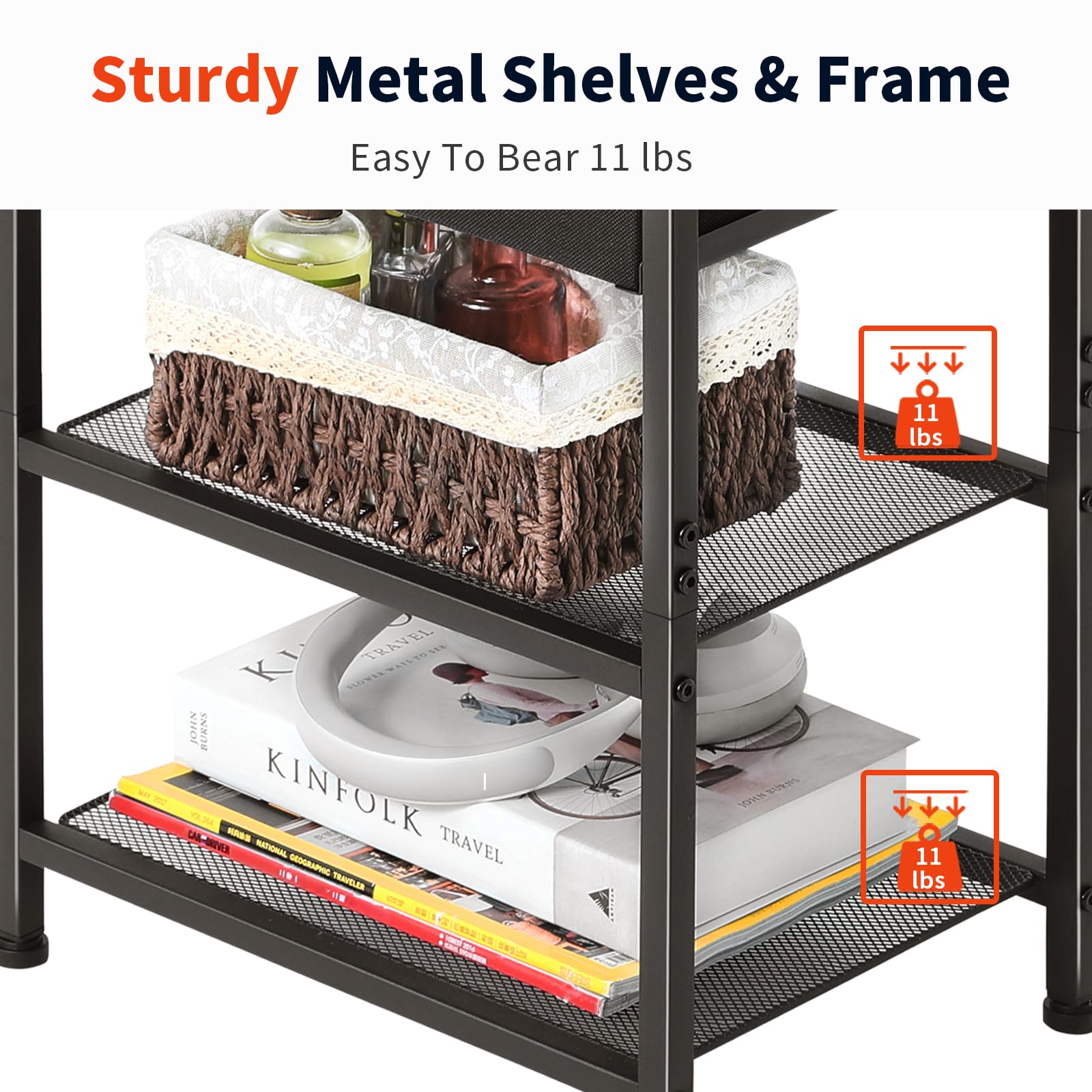 LAKEMID Nightstands Set of 2 with Drawer, Bedside Table End Table with 2 Layers Metal Shelf for Bedroom Sofa Couch (Black)