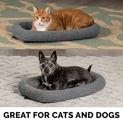 Furhaven Dog Bed for Extra Small Dogs & Indoor Cats, 100% Washable, Sized to Fit Crates - Sherpa Fleece Bolster Crate Pad - Gray, Extra Small