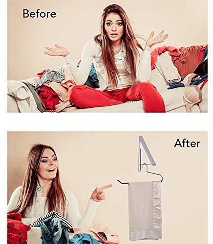 Single Foldable Clothing Rack, Wall-Mounted Retractable Clothes Hanger for Laundry Dryer Room, Hanging Drying Rod, Small Collapsible Folding Garment Racks, Dorm Accessories (Chrome)