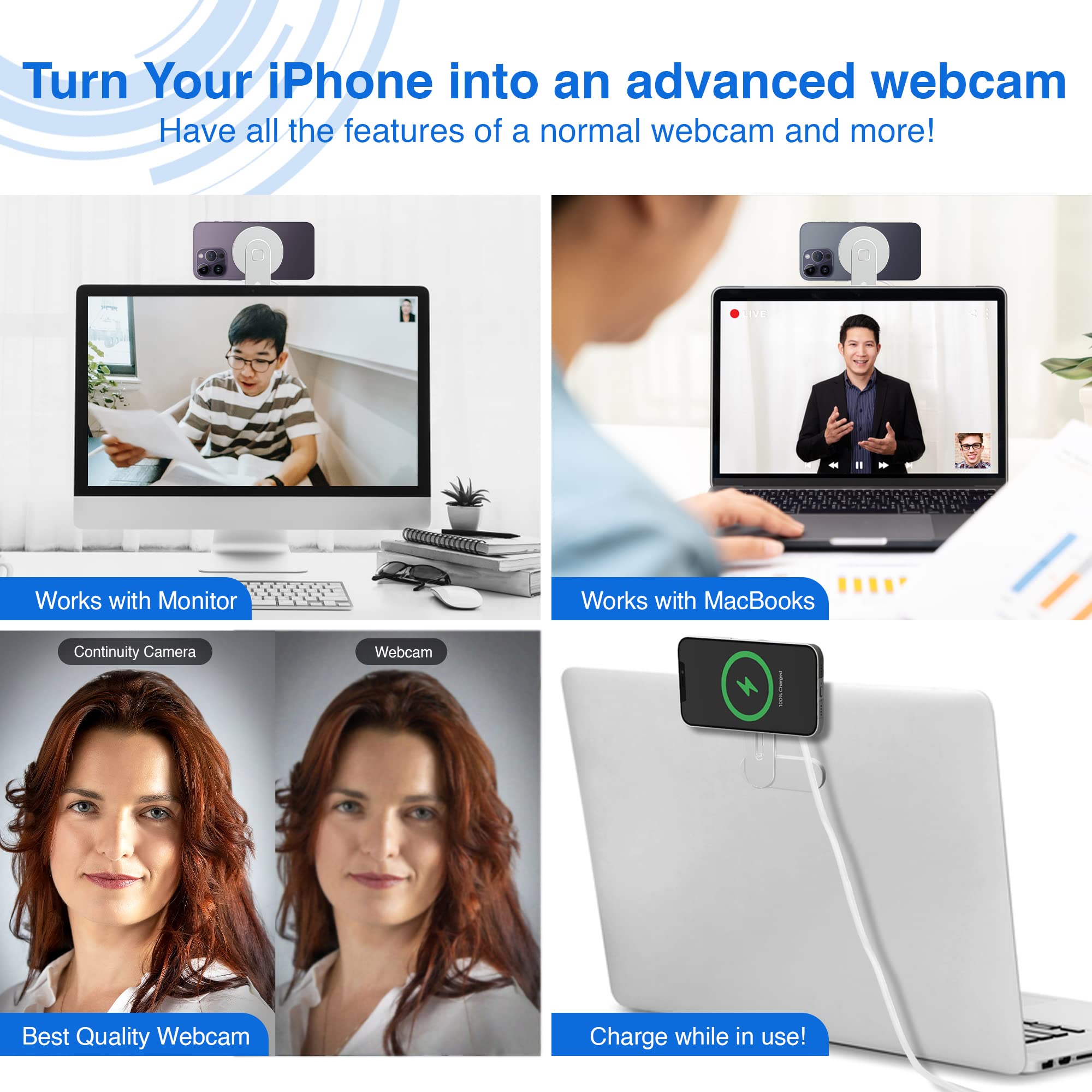 c CCMMMC Continuity Camera Mount with Wireless Charging Compatible with Magsafe for Monitors, MacBook Air&Pro, Apple TV tvOS 17, iPhone Continuity Camera