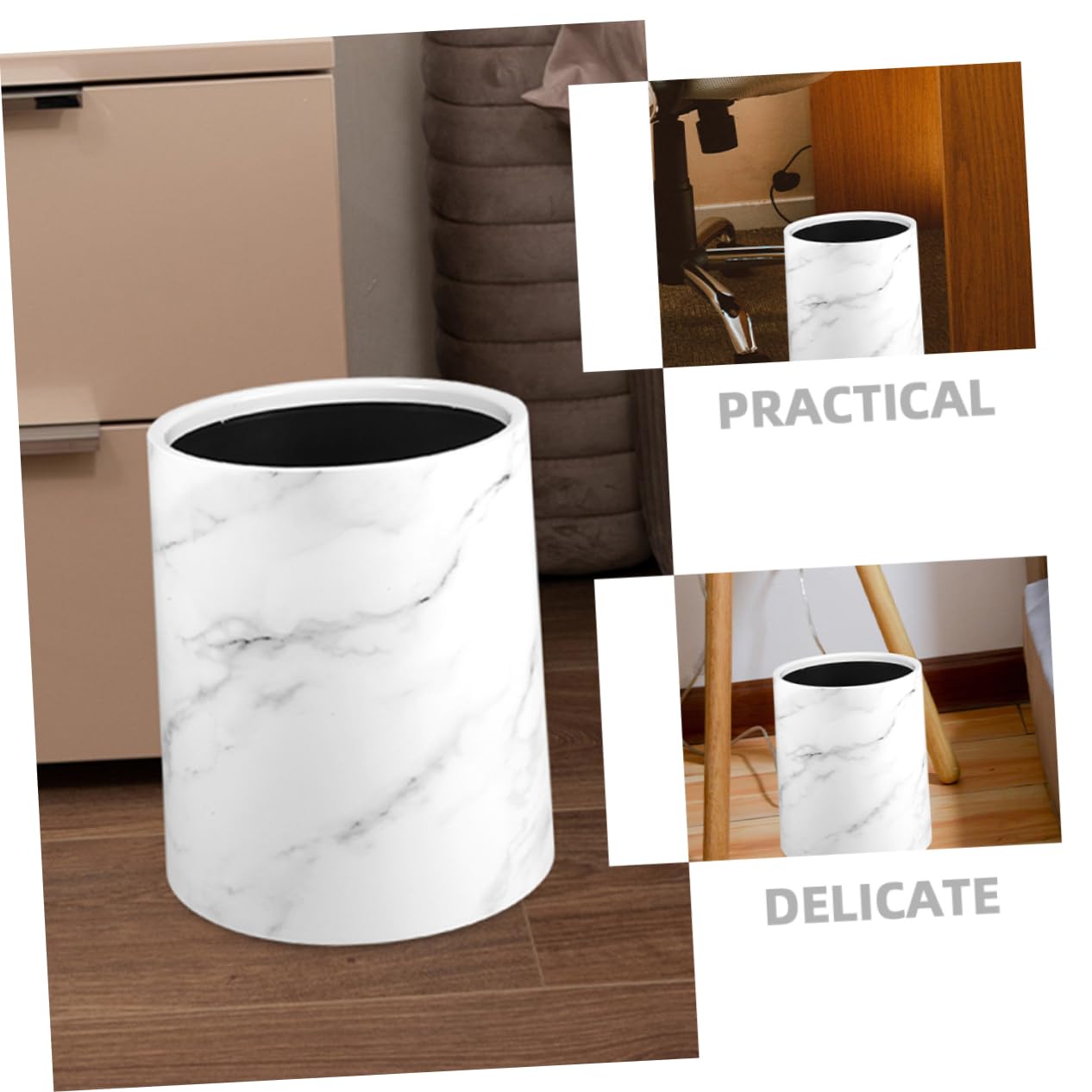 Ciieeo Garbage Can Marble Trash Can Bathroom Waste Container Living Room Trash Can Plastic Waste Bin Wastebasket Marble Bathroom Trash Can Waste Storage Bin Bathroom Garbage Container, White
