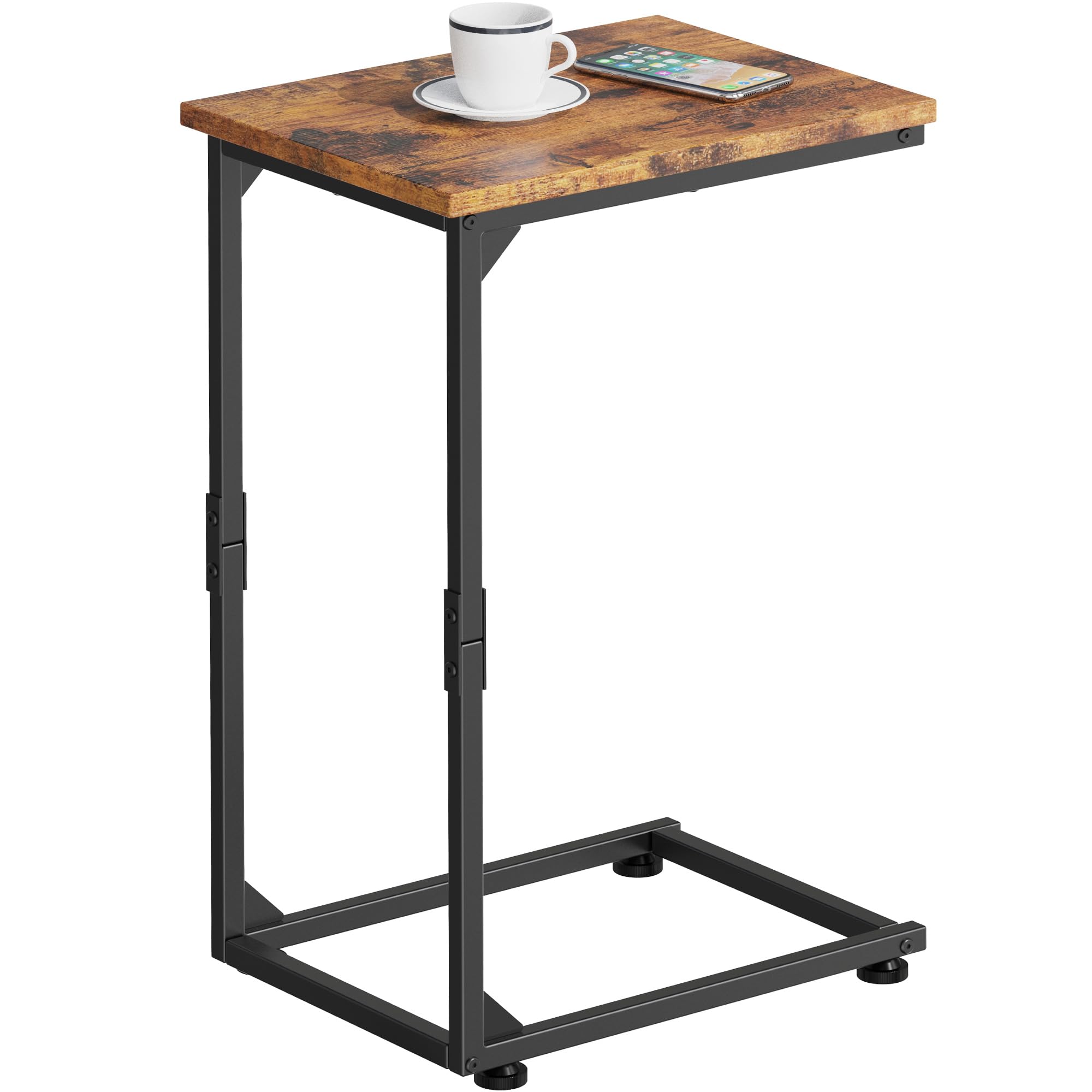 C Shaped End Table, Small Side Table for Couch, Laptop Table, Small TV Tray Table, Sofa Table for Living Room, Bedroom, Bedside, Small Spaces (Rustic Brown and Black)
