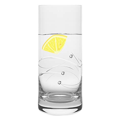 Barski - Handmade Glass - Sparkle - Highball Glass - Decorated with Real Swarovski Diamonds - 14 oz. - Made in Europe - Set of 4