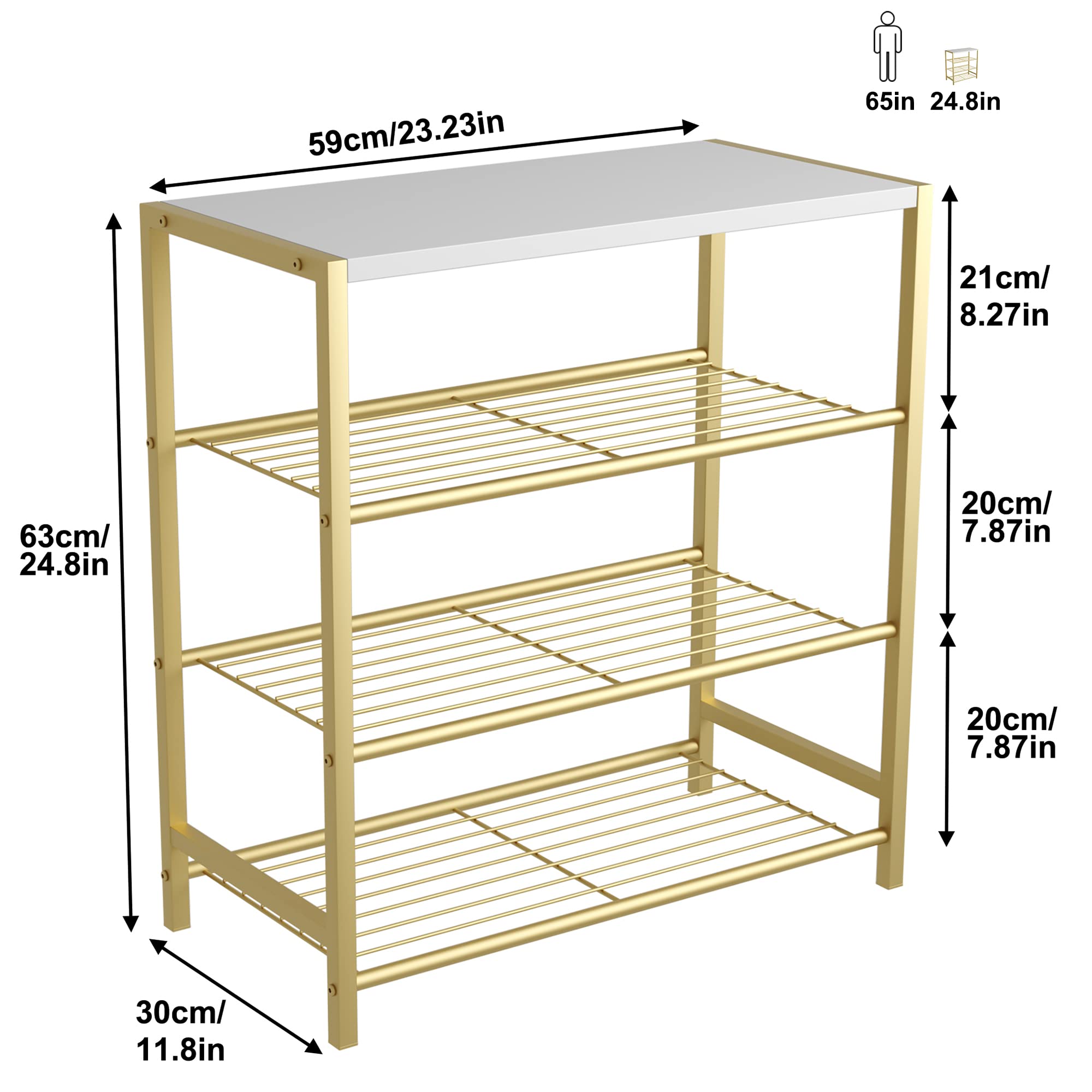 HOMEFORT 4-Tier Shoe Rack, Shoe Storage Shelf, Industrial Shoe Tower, Narrow Shoe Organizer for Closet Entryway, Small Shoe Rack Table with Durable Metal Shelves, Gold