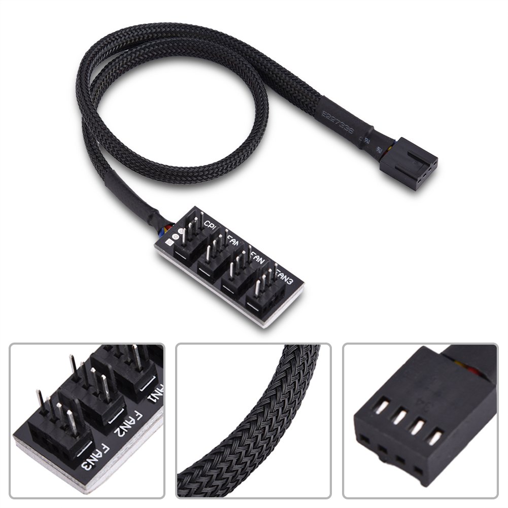 Bewinner 4-Pin PWM Fan Hub, 4-pin Male for CPU Fan PC Fans Hub, Computer CPU/Case Fan Power Multi Splitter Connector Cable Adapter for 12V Computer 3-pin 4-pin Fans