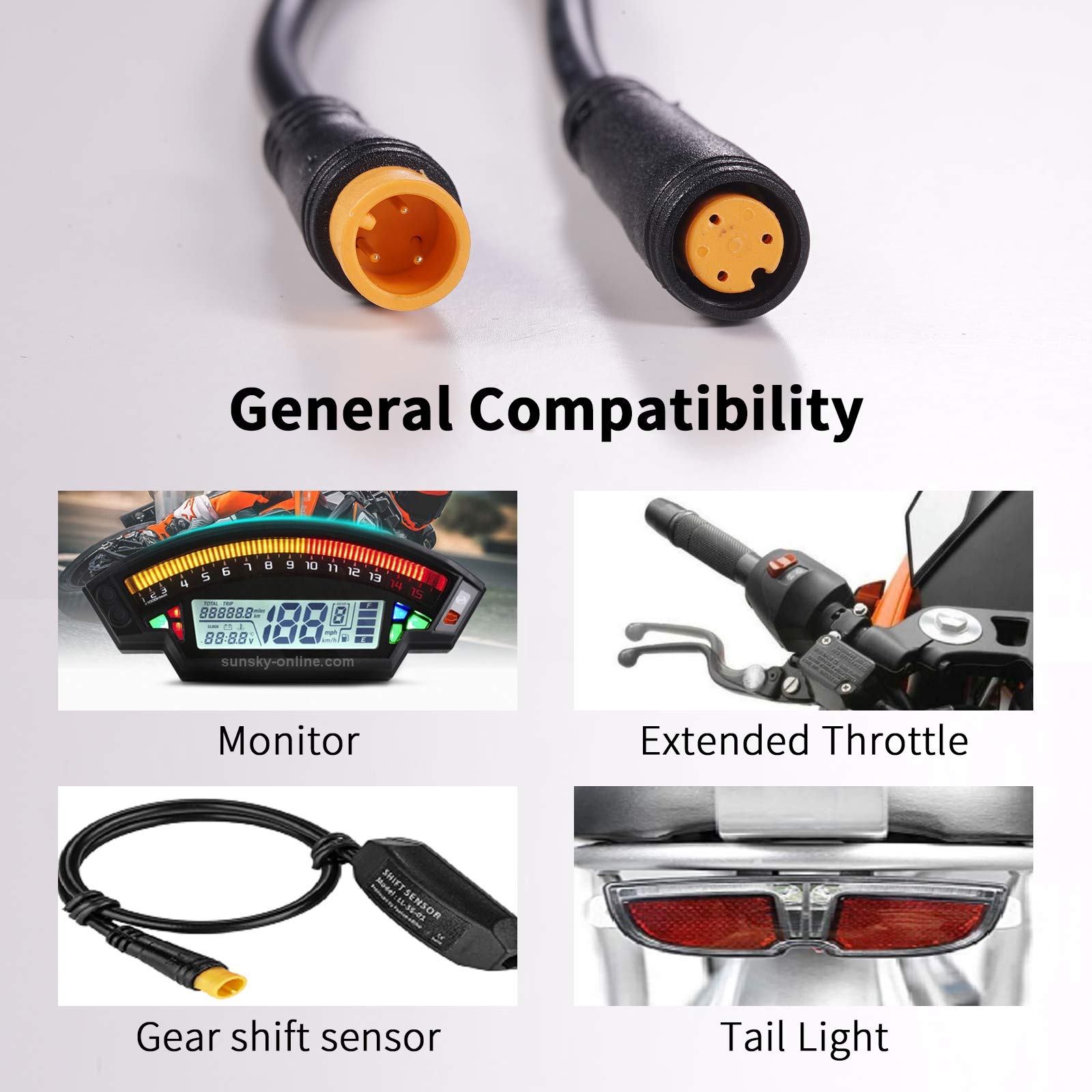 baluoqi Extension Cable 2Pin/3Pin/4Pin/5Pin/6Pin/8Pin/9Pin Waterproof Plug Works for Electric Bicycle Light/Throttle/Ebrake/Display Ebike Parts Extend Cable (3pin 80cm)