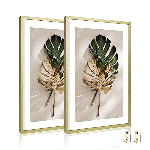 ccdcc 12x16 Aluminum Picture Frame Set of 2, Displays 8.5x11 Picture with Mat or 12 x16 Poster without Mat, Metal Wall Gallery Photo Frame - Gold
