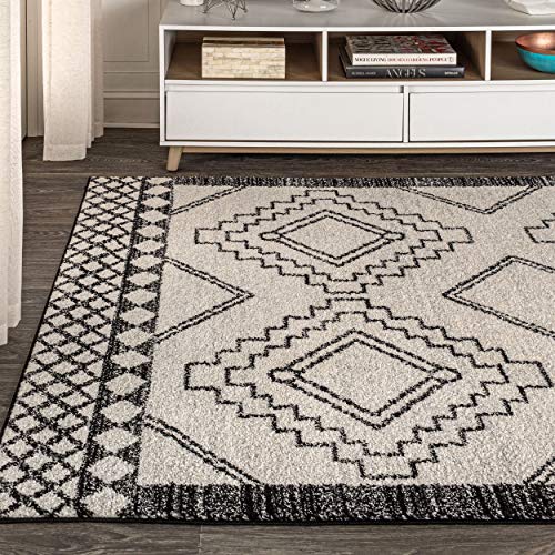 JONATHAN Y MOH208B-8 Aksil Moroccan Beni Souk Indoor Farmhouse Area, 8 ftx10 ft & MOH200A-8 Amir Moroccan Beni Souk Indoor Area-Rug Bohemian Farmhouse Rustic Geometric Easy, 8x10, Cream, Black