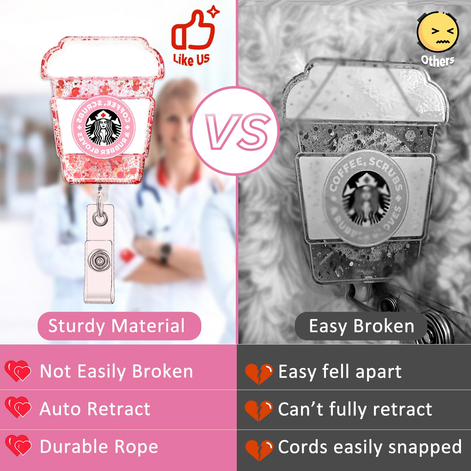 Badge Reel Retractable for Nurses, Cute ID Badge Holder with Alligator Clip for Students (Pink-1pc)