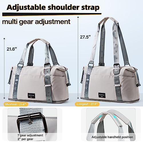 Hanke Expandable Tote Bag Foldable Duffle Bag for Travel Carry on Weekend Bag for Women with Adjustable Shoulder Strap Gym Bag for Men Garment Bag.(Dune Grey)